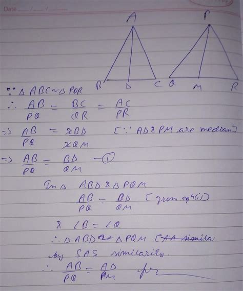 If Ad And Pm Are Medians Of Triangles Abc And Pqr Respectively Where