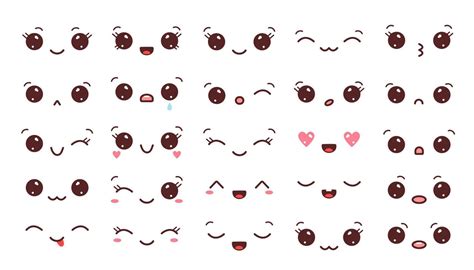 conjunto de caras kawaii colección de ojos y bocas kawaii con