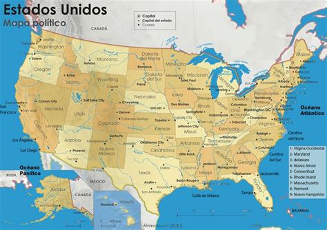 Mapa de Estados Unidos político demográfico y otros escuela de