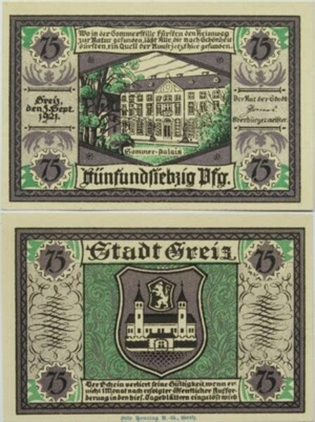 75 Pfennig Ciudad De Greiz Turingia Numista