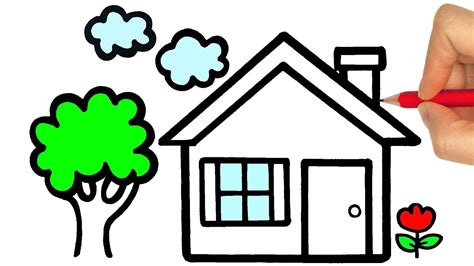 HOW TO DRAW A HOUSE TREE AND CLOUD EASY YouTube
