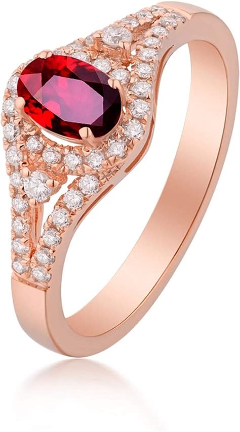KnBoB Damen 0 61ct Rubin Ringe Oval Form Elegant 18 Karat Rose Gold Ehe