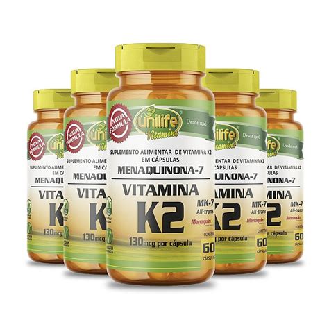 Kit 5 Vitamina k2 menaquinona mk7 60 cápsulas Unilife Edin