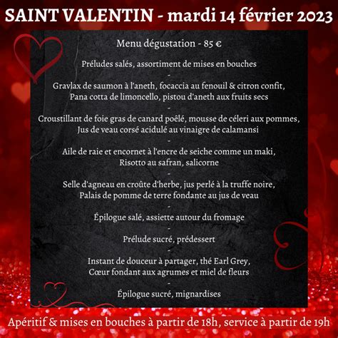 Menu St Valentin 2023 Auberge Lentaise