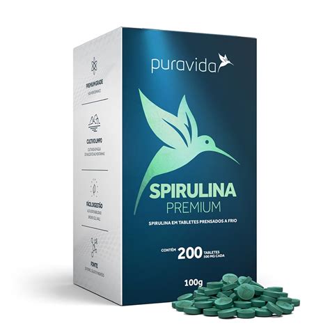 Spirulina Premium Orgânica 200 tabletes Puravida Alma Mater