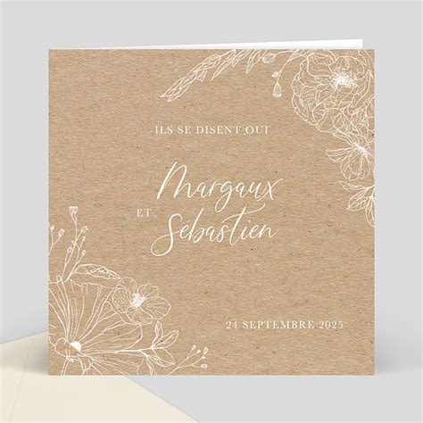 Faire Part Mariage Gravure Kraft Popcarte