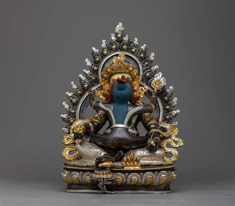 Red Dzambhala Jambhala Statue With Consort Authentic Handmade Sculpture