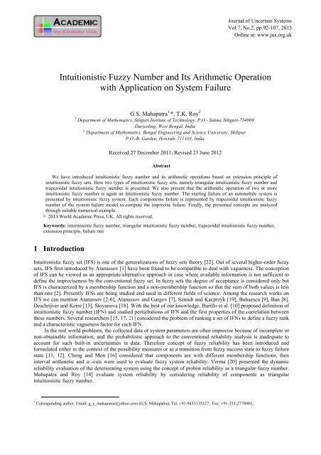 intuitionistic fuzzy number and its arithmetic operation with