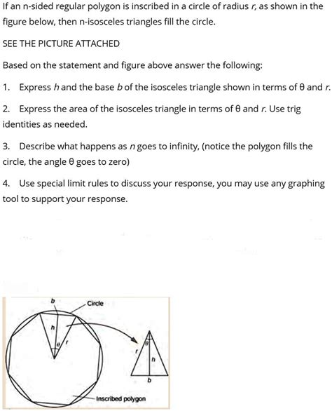 solved if an n sided regular polygon is inscribed in a circle of radius r as shown in the