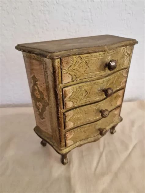 BOÎTE COFFRET ANCIEN Meuble En Bois Et Plâtre Doré Commode À Bijoux