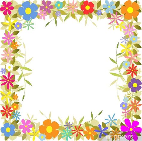 Póster Una frontera floral con las flores y las hojas PIXERS ES