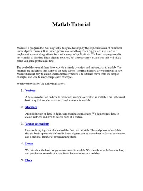 matlab tutorial pdf matlab matrix mathematics