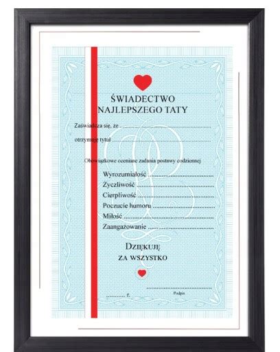 ŚWIADECTWO W RAMCE MOCNA A4 NAJLEPSZEGO TATY Dzień Ojca PREZENT