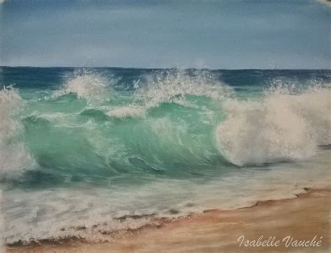 une belle vague au bord de la plage Tableau réalisé aux pastels secs