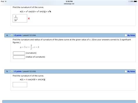 solved find the curvature k of the curve r t e t