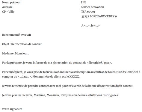 Modifier Contrat Eni