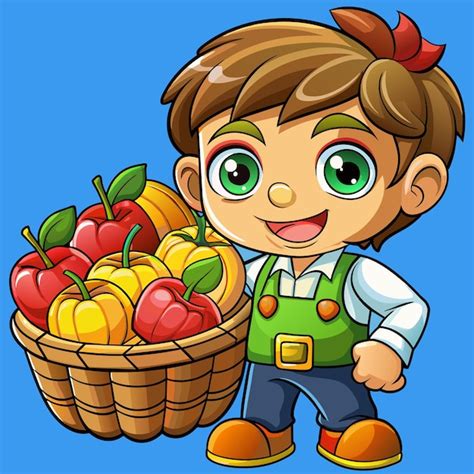 Un Personaje De Dibujos Animados Con Una Canasta De Frutas Y Una Canasa