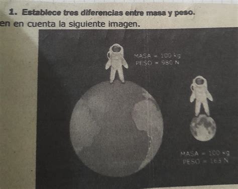 1 Establece Tres Diferencias Entre Masa Y Peso Ten En Cuenta La