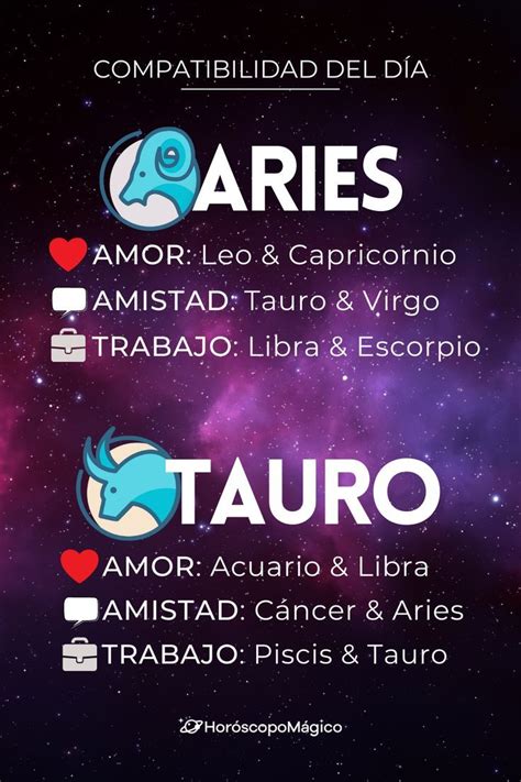 COMPATIBILIDADES DEL DÍA Aries Tauro tus signos match para hoy