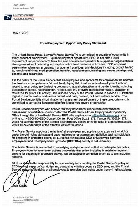 USPS Equal Employment Opportunity Policy Statement Revised May 1 2023