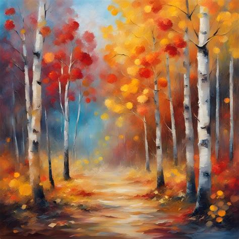 Premium AI Image Oil Painting Landscape Colorful Autumn Trees