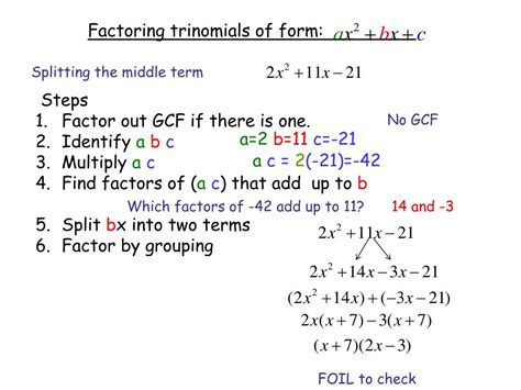 ppt split the middle term to factor trinomials powerpoint presentation id 6246651