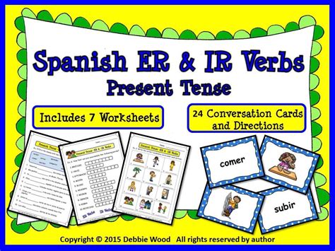 Spanish ER IR Verbs Present Tense Includes 6 Worksheets And 24