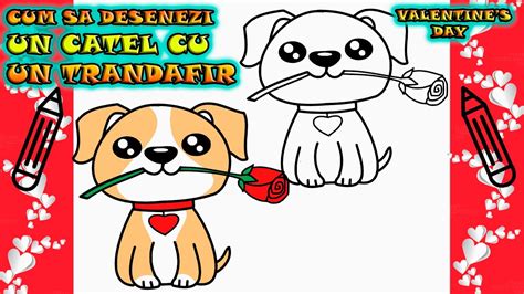 Valentine S Day Cum Sa Desenezi Un Catel Cu Un Trandafir Deseneaza