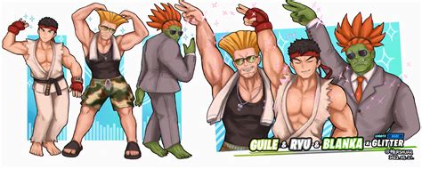 Ryu Guile And Blanka Street Fighter And 1 More Drawn By Hershuar