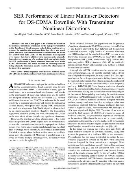 pdf ser performance of linear multiuser detectors for ds cdma downlink with transmitter