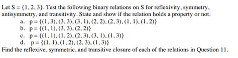 solved let s {1 2 3} test the following binary