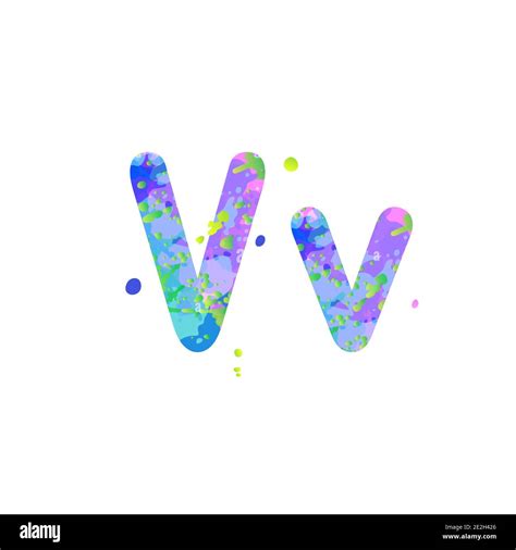 Letters V Uppercase And Lowercase With Effect Of Liquid Spots Of Paint