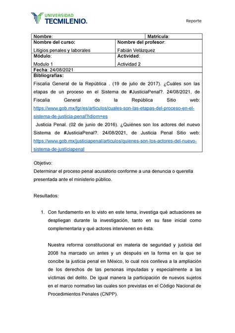 Act 2 Litigios p y l Nombre Matrícula Nombre del curso Litigios