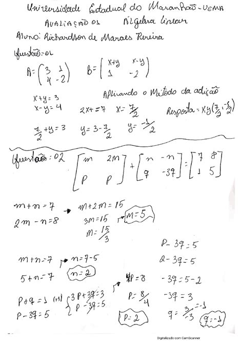 questões de algebra linear docsity