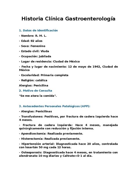 Historia Clínica Gastroenterología Historia Clínica Gastroenterología