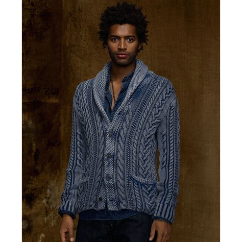 Lyst Denim Supply Ralph Lauren Denim Cabled Shawlcollar Cardigan In