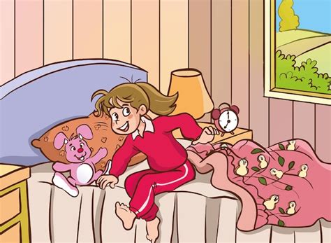 Jolie fille se réveiller le matin illustration vectorielle de dessin