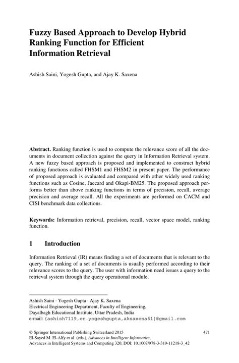 pdf fuzzy based approach to develop hybrid ranking function for efficient information retrieval