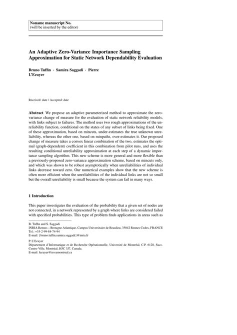 pdf an adaptive zero variance importance sampling approximation for static network