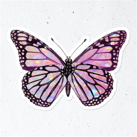 Pink Holographic Monarch Butterfly With A White Border Sticker