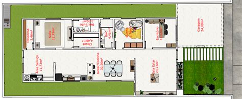 Projeto De Casa Térrea Uma Suíte e Um Quarto Para Terreno 1025