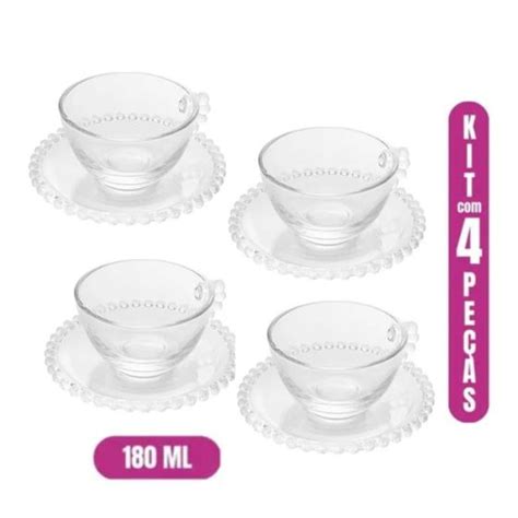 Jogo de Xicaras Para Chá Café de Cristal Pires Caneca Decorada