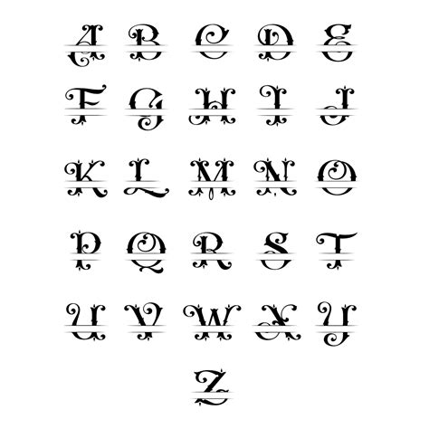 Fish Tail Split Monogram Font Alphabet Letters Free Svg Files SVG Heart