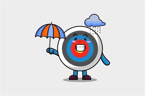 Alvo De Tiro Arco Bonito Dos Desenhos Animados Na Chuva Usando