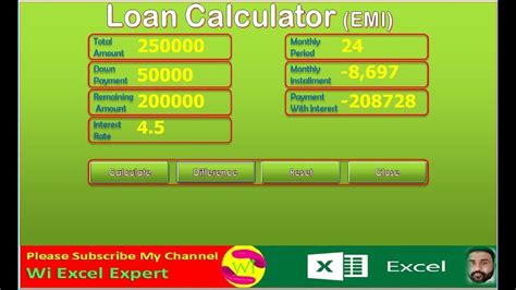 How To Create Loan Calculator In Excel Vba Emi Youtube