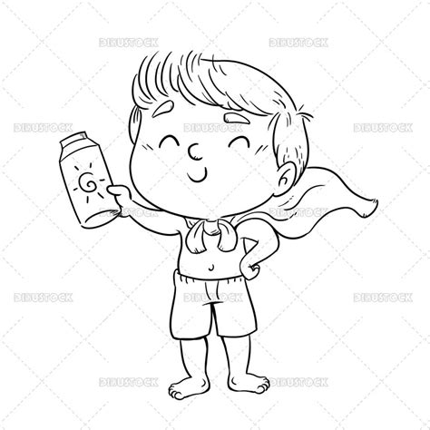 Coloring Page Of Boy In Swimsuit With Skin Protection Illustrations