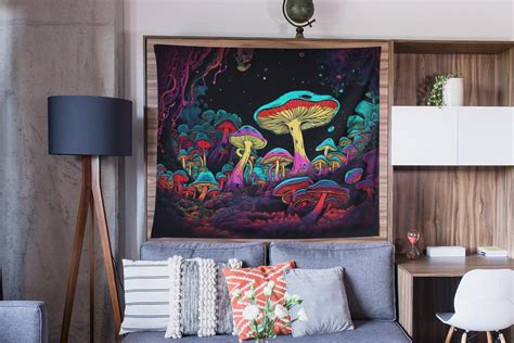Psychedelic Mushroom Tapestry Aesthetic Bedroom Decor Trippy Room