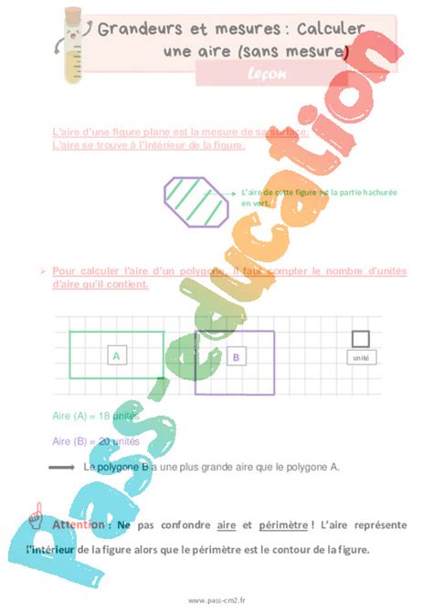 Calculer une aire sans mesure Cours Leçon de grandeurs et mesures