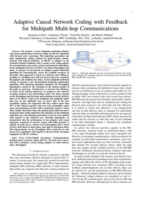 pdf adaptive causal network coding with feedback for multipath multi hop communications