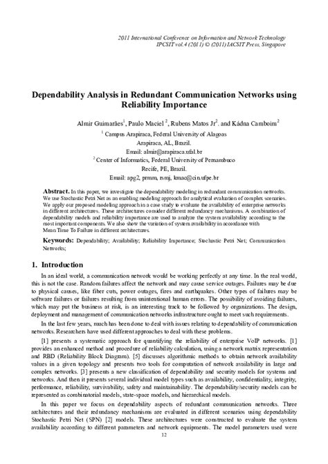 pdf dependability analysis in redundant communication networks using reliability importance